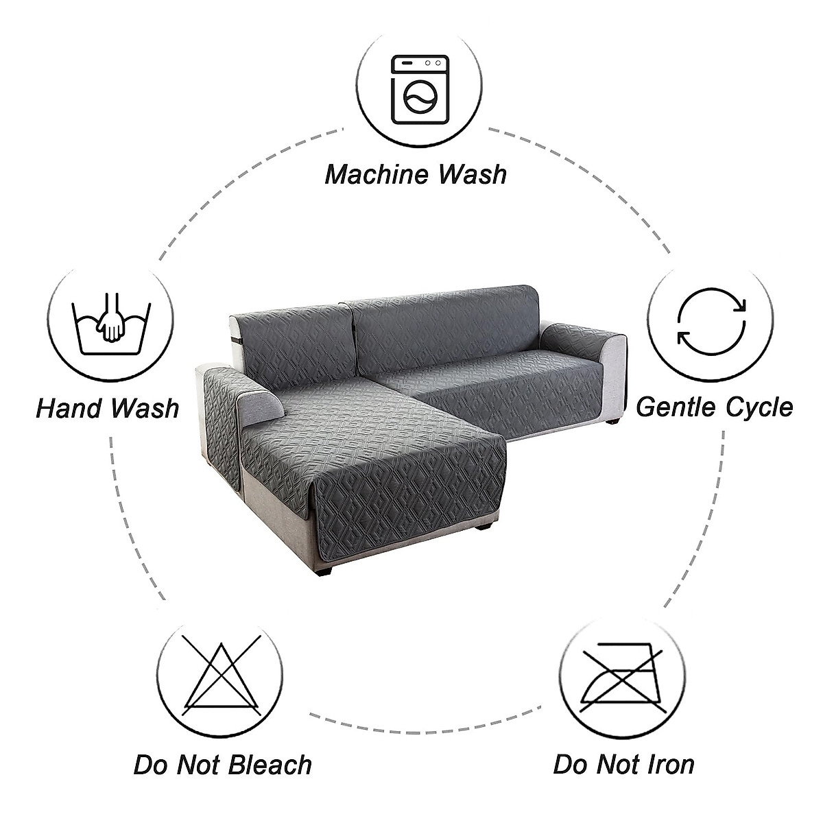 Genina Sectional Couch Covers for Dogs L Shaped Sofa Covers Chaise Lounge Cover Reversible Couch Covers for Sectional Sofa L Shape Furniture Protectors Cover for Pets, Kids (Dark Gray, Small)