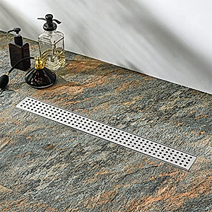 24 Inch Linear Shower Drain Brushed Nickel,304 Stainless Steel Floor Drain for Bathroom, Rectangular Shower Floor Drain with Grate Removable with Hair Strainer from Le Bijou Collection