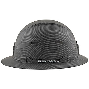 Klein Tools 60345 Hard Hat, Non-Vented Full Brim, Premium KARBN Pattern, Class E, Tested up to 20kV, Padded Sweat-Wicking Sweatband, Top Pad