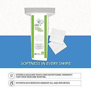 ForPro Professional Collection Premium Cotton Wipes, 100% Cotton, Extra-Soft, for Cosmetic, Nail, and Personal Care, 4” x 4”, 200-Count