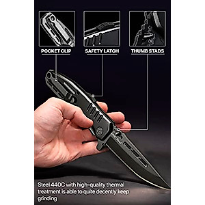 Spring Assisted Knife - Pocket Folding Knife - Military Style - Boy Scouts Knife - Tactical Knife - Good for Camping Hunting Survival Indoor and Outdoor Activities Mens Gift 6681