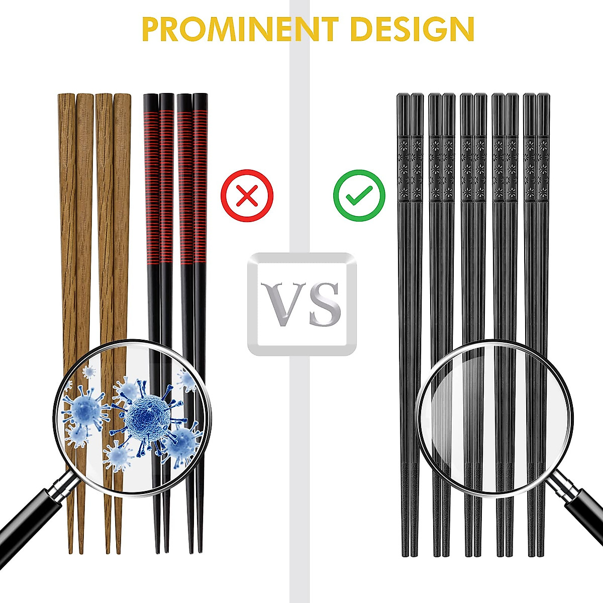 5 Pairs Reusable Chopsticks Dishwasher Safe,9.5 Inch Fiberglass Chopsticks Set, Japanese Chinese Korean Chopsticks for Food, Non-Slip, Easy to Use (Black Chopsticks)