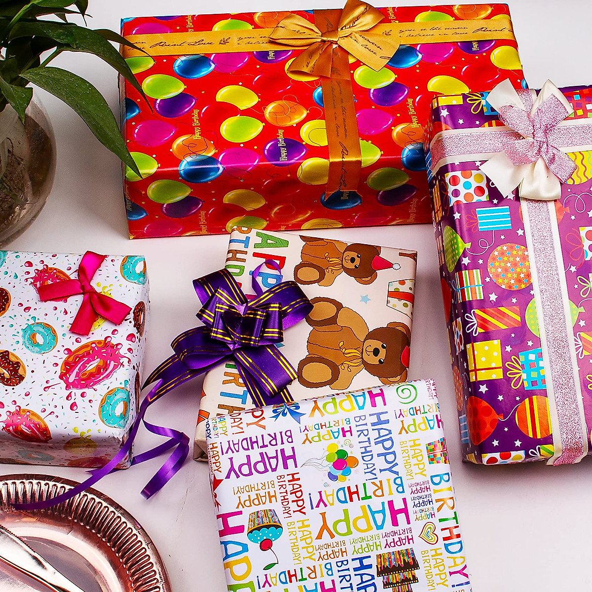 YZL Cartoon Gift Wrapping Paper Set Happy Birthday Gift Wrapping Papers, Cute Wrap Papers for Birthday, Baby Showers, 10 Folded Sheets with 5 Patterns, 20 x 29.5 inch Per Sheet