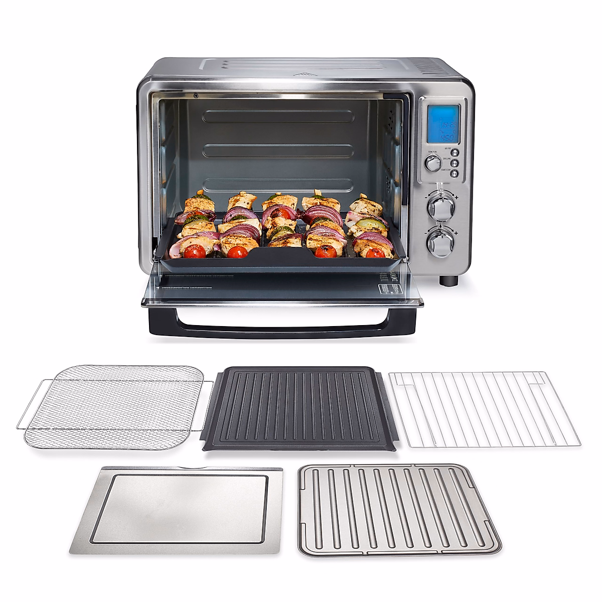 Hamilton Beach 6-in-1 Sure Crisp Air Fryer Toaster Oven Combo & Electric Indoor Grill, 450 F Searing Temp, Bake, Broil, Toast and Pizza Function, .88 cu. ft., 6 Slice Capacity, Stainless Steel (31395)