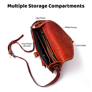 Firu-Handmade 12 inches Vintage Style Brown Leather Crossbody Bag Messenger Satchel Tablet Bag for Men and Women