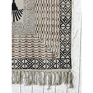 Hand Printed Block Print Rug Flatweave Area Rug Boho Rug Cotton Rug (4' x 6') Black&cream