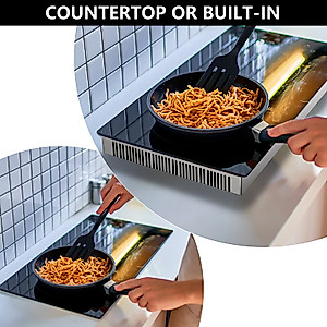 AMZCHEF 2 Burner Electric Cooktop 12 Inch, Domino Electric Stove Top 120v Plug Ceramic Cooktop with 1800W 9 Power Levels,Sensor Touch,Child Lock,Residual Heat Indicator,Built-in&Countertop,Upgraded