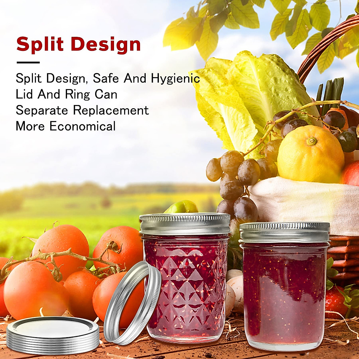 SLifeJars Canning Lids and Rings Regular Mouth,240 Pcs 70MM Mason Jar Lids and Rings Set for Regular Mouth Canning,Split-type Lids with Silicone Seals Rings Leak Proof and Secure for Regular Mason Jar