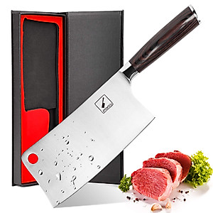 imarku 7 Inch Meat Cleaver & 16-Piece Kitchen Knife Set with Block