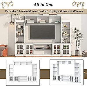 ZSQ TV Entertainment Wall Unit with Bridge, Modern TV Console Table for TVs Up to 70”, Multifunctional TV Stand with Tempered Glass Door (White)