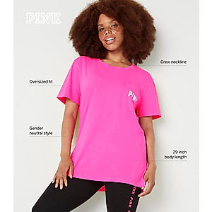 Victoria's Secret Women's PINK Logo Short Sleeve T-Shirt, Women T Shirt, Black Script, (XL)