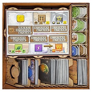 TowerRex Board Game Organizer for Terraforming Mars board game box, Terraforming Mars boardgame expansions, Turmoil, Colonies expansion, Prelude expansion, Hellas and Elysium expansion, Venus Next
