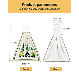 Kitchen Hanging Towel, Hand Towels with Loop Vintage Irish Lucky Gnome 1 Pack Soft Absorbent Tie Towel for Bathroom St. Patrick's Day Clovers on Chic Linen Tea Bar Dish Cloths Home Cleaning Terry