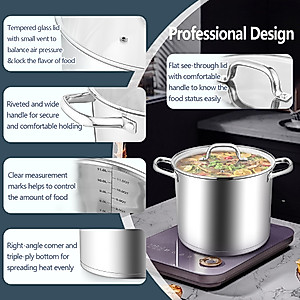 E-far 12 Quart Cooking Stock Pot, Large Stainless Steel Pot for Canning Simmering Stewing, Heavy Duty Cookware with Tri-ply Base for Induction Gas Stoves, Soup Pot with Glass Lid, Dishwasher Safe