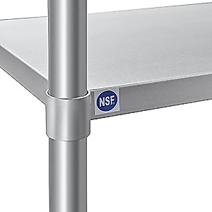ROCKPOINT Stainless Steel Table for Prep & Work 48x24 Inches, NSF Metal Commercial Kitchen Table with Adjustable Under Shelf and Table Foot for Restaurant, Home and Hotel