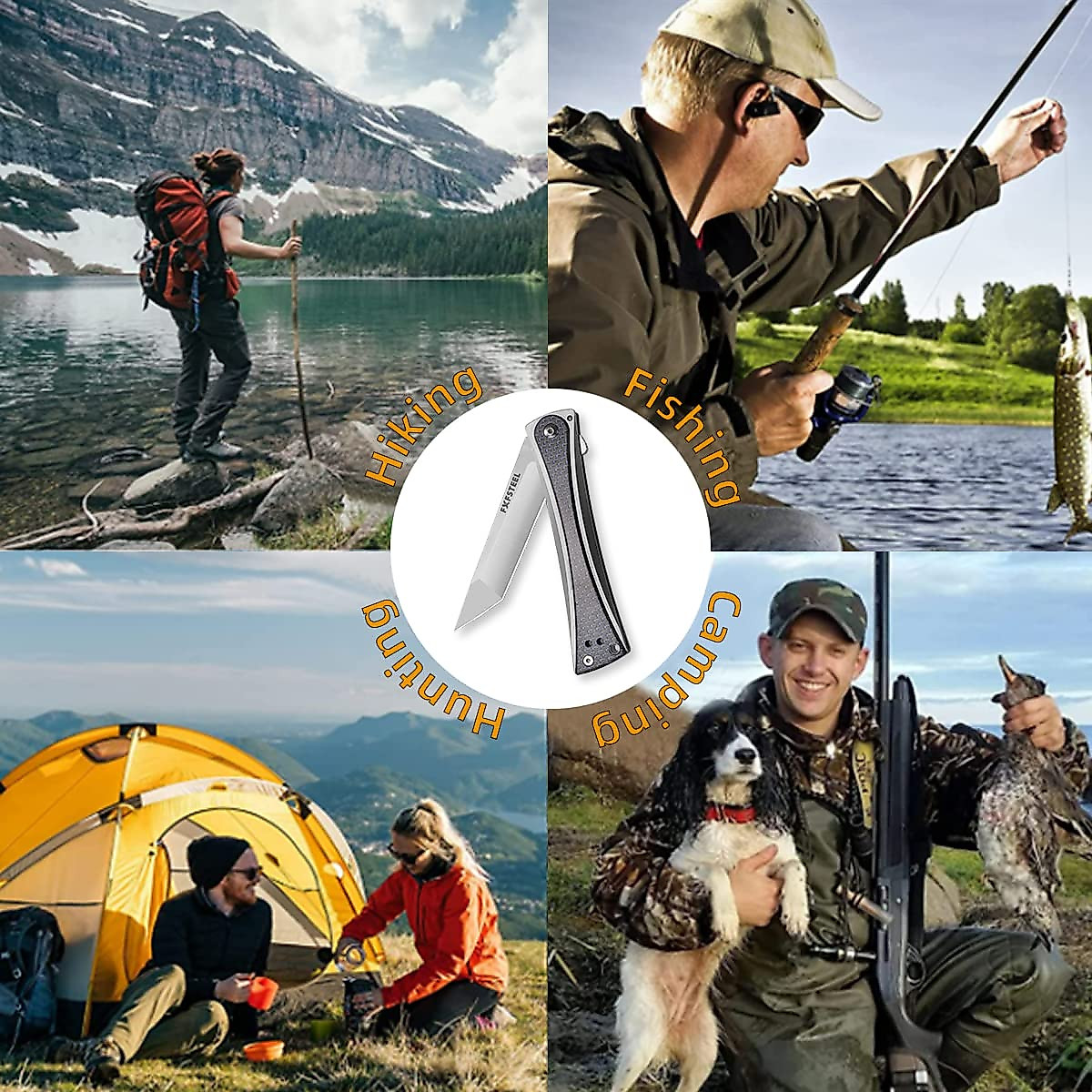 FXFSTEEL Folding Knives 9CR18MOV Satinless Steel Blade with Multi tool Tactical Knife for Outdoor, Survival, Hunting and Camping EDC Pocket Folding Knife with Clip