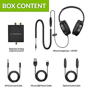Avantree HF2039 Universal Compatible Wired TV Headphones, Simple to Use for Seniors, Extra Long Cord, Support Samsung, LG, Vizio, Sony, Support Both Digital Optical and Aux RCA Analog Audio Port