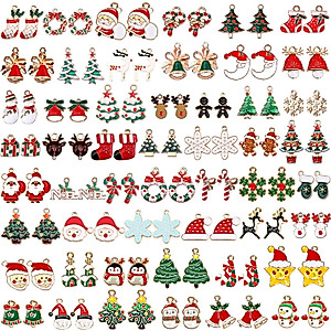 SANNIX 110Pcs 55 Pairs Christmas Charms Gold Enamel Jewelry Pendants for Xmas Earring Bracelet Necklace Craft Making