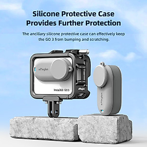 Rszfnjxry Aluminum Frame Cage with Lens Silicone Case for Insta360 GO 3,Metal Protective Durable Housing Case with Cold Shoe Mount (Model Number 2)