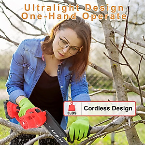 Letton Mini Chainsaw,8 inch & 6 inch electric chainsaw cordless With 21V Battery Powered,Portable Hand Held Chain Saw For Cutting Trees Branch Trimming Pruning-Red