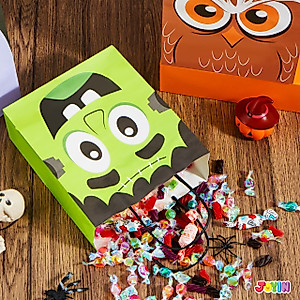 JOYIN 24 Pcs Halloween Colorful Bags with Handles, Paper Gift Bags for Trick-or-Treating, Halloween Party Favors and Supplies, Halloween Goodie Bags, Halloween Candy Bags