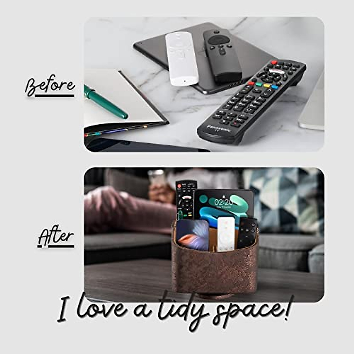 Lorteme Remote Control Holder, Spinning Desk Organizer, Nightstand Bedside Caddy for TV Remotes/Tablets/Phones/Eyeglasses/Books/Pens - Red