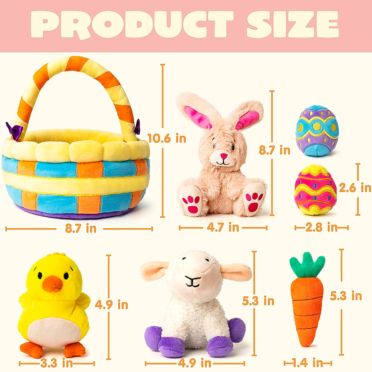 JOYIN 7 Pcs Easter Basket Plushies playset Easter Basket Stuffers Toys for Easter Party Favors Plush Easter Basket for Kids of All Ages