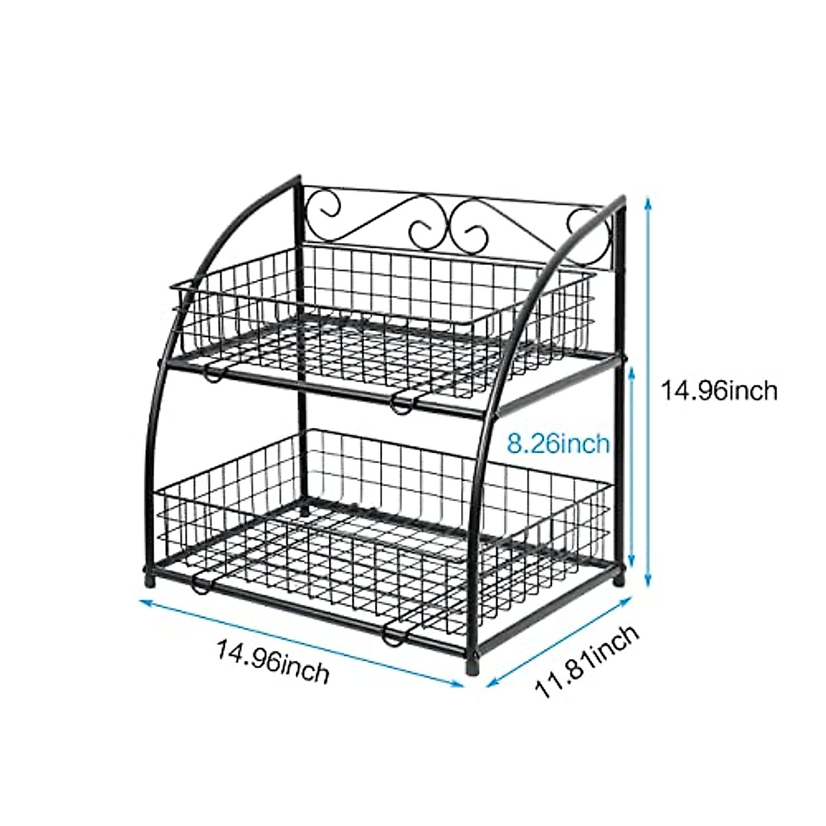 Fruit Basket for Kitchen, Fruit and Vegetable Storage Bowl Stand with Quality Metal Frame, Detachable, Large Capacity, 2 Tier Wire Produce Basket Fruit Holder for Kitchen Countertop Dining Table