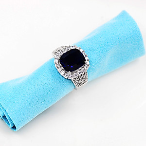 Uloveido Platinum Plated Cushion Cut 5 Carat Simulated Sapphire Ring, Blue Cubic Zirconia Adjustable Birthstone Rings Wedding Women Y987