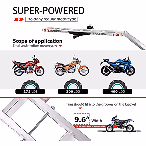 SPECSTAR Heavy Duty Aluminum Motorcycle Carrier, 450 Lbs Capacity Hitch Mounted Scooter Dirt Bike Rack with Loading Ramp and Locking Device