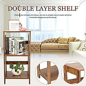 End Table Side Tables Bedroom 2 Shelf, Small Book Shelf Organizer Rack 3 Tier, Bathroom Storage Cabinet Plant Stand Shelves for Kitchen, Natural