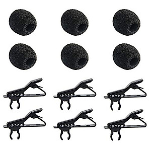 AUGSUN 18Pcs Lapel Microphone Clips Replacement Kit, 6Pcs Lavalier Mic Clips Metal Tie Clips Lavalier Microphone Clips, 6Pcs Windscreen Foam Cover and 6Pcs Plastic Wire Clips