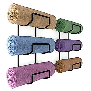 Wallniture Moduwine Bathroom Towel Rack Wall Mounted Set of 2, 3 Sectional Bathroom Towel Holder and Yoga Mat Storage Rack, Metal Black