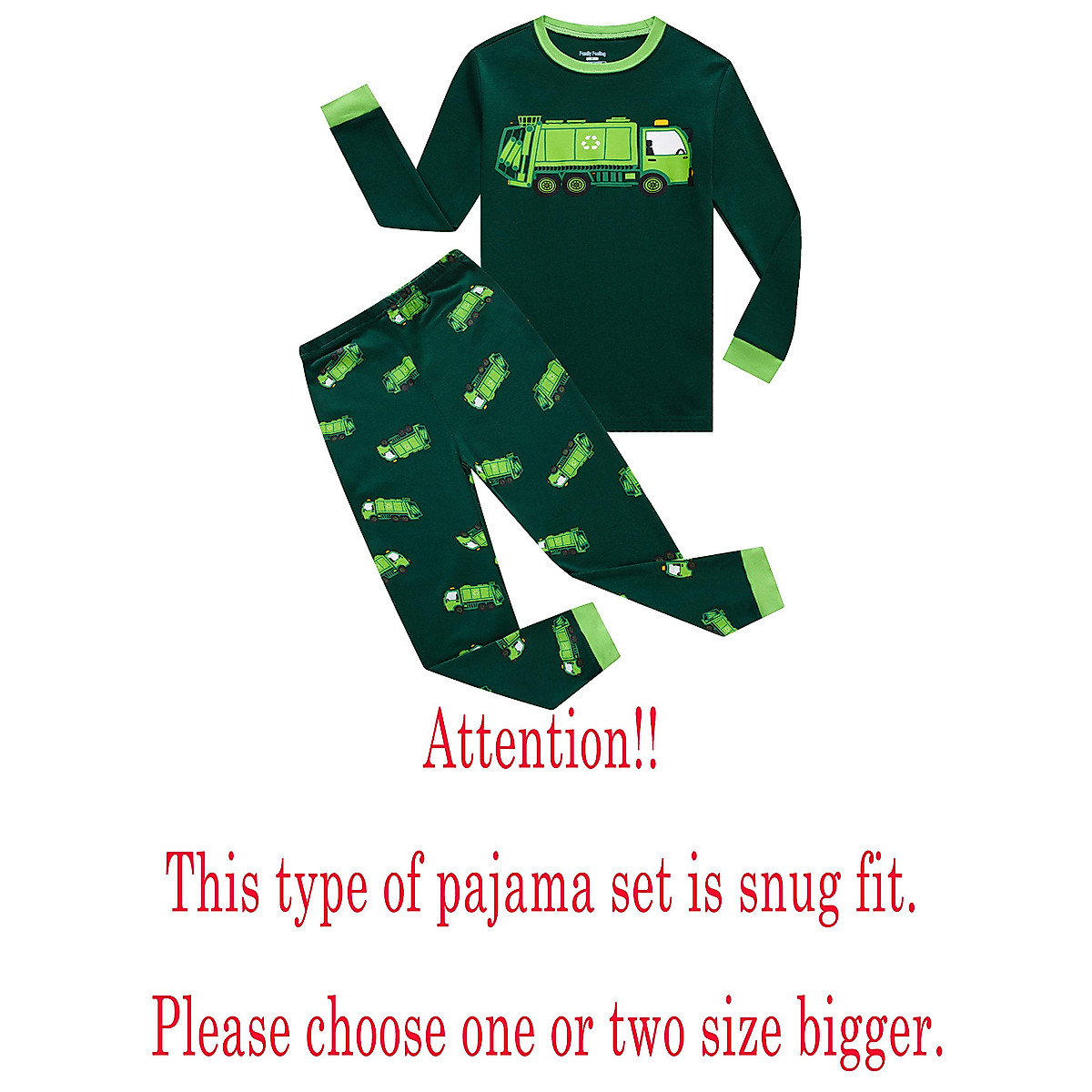 Family Feeling Garbage Truck Little Boys Long Sleeve Pajamas 100% Cotton Pjs Toddler Sleepwears Size 4T