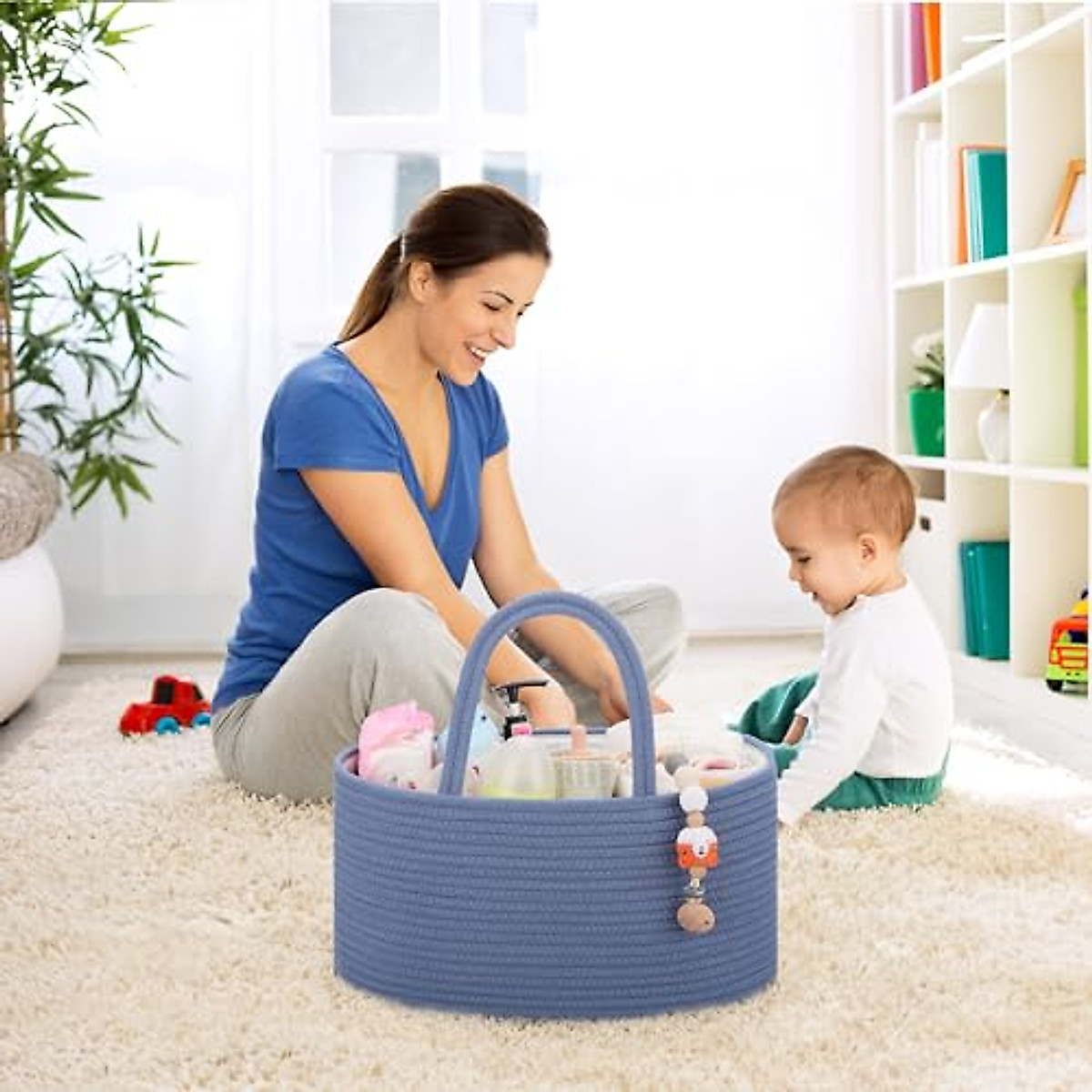 COMSE Baby Diaper Caddy, Diaper Basket, Baby Car Organizer, Diaper Change Organizer, Gift Baskets Empty, Portable Basket with Divider, Folkstone Gray