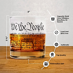 Lucky Shot - We The People Whiskey Glass | United States Constitution | America USA Patriotic Wine Glass Gift | Political Republicans Patriotic Glass - Set of 2 (11 oz)