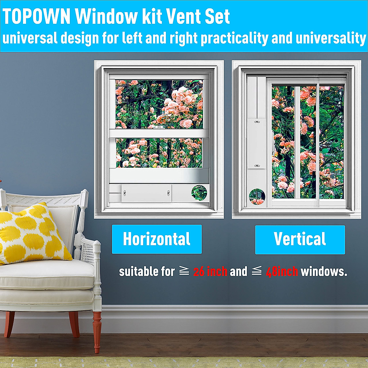 TOPOWN Ac Window Vent Kit Slide Kit Plate for Portable Air Conditioner Vertical/Horizontal PVC Seal Bracket -Adjustable Length-with 5.9"/15cm Adaptor Suitable for Mobile Air Conditioner