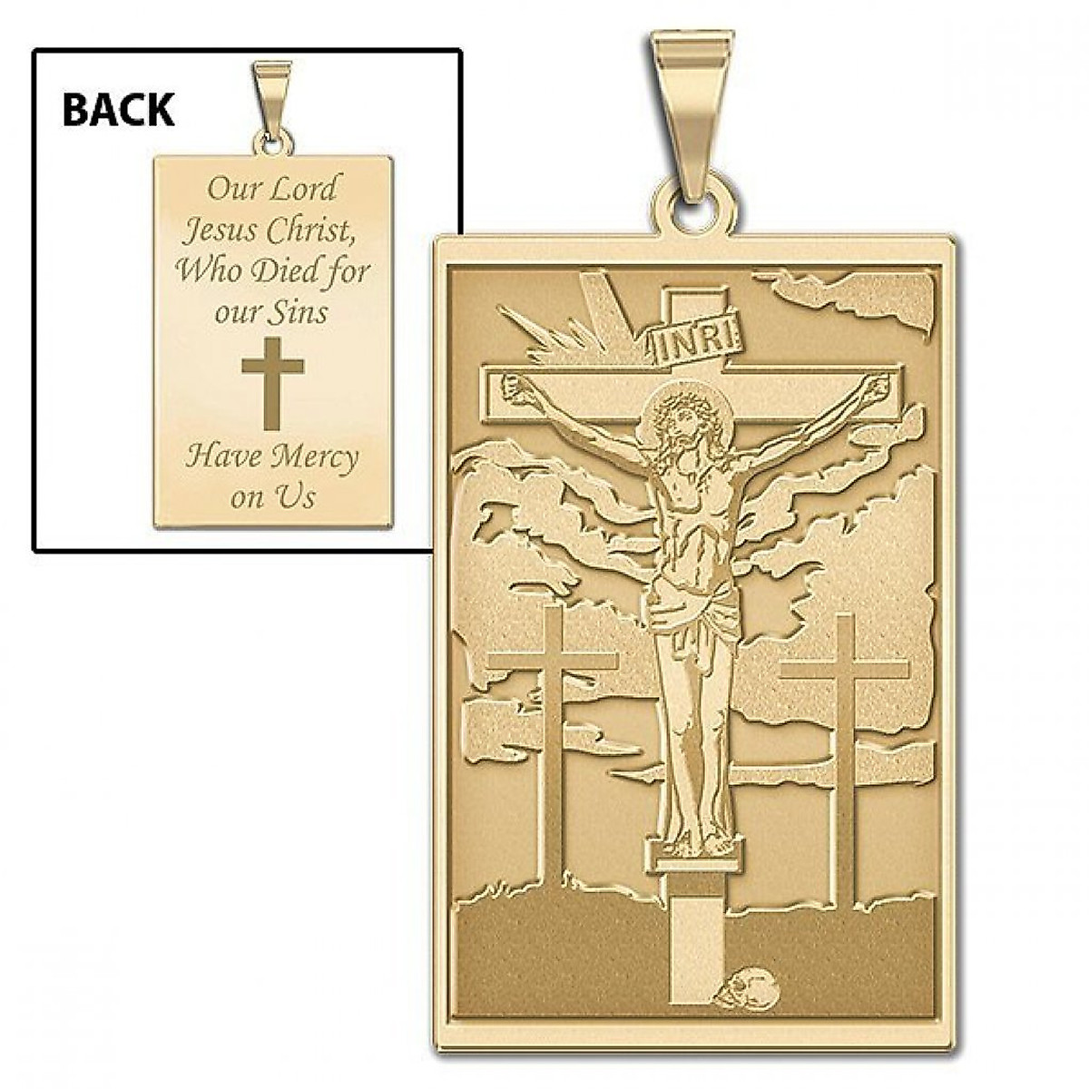 PicturesOnGold.com the Crucifixion of Jesus Doubled Sided Rectangle Religious Medal - 3/4 Inch X 1-1/4 Inch -Sterling Silver