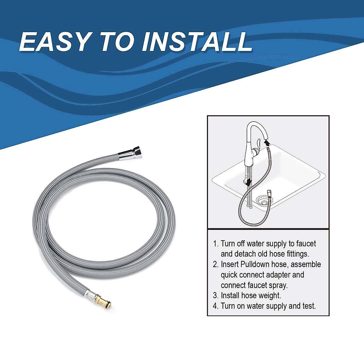 Grandiance Replacement Hose Kit for Moen Pull Down Kitchen Faucet 150259, Compatible with Moen Kitchen Sink Faucet Replacement Part 150259/187108, Reflex Moen Pull Down Hose, 68" Quick Connect Hose