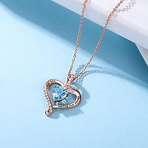 DIVAS MODE Gifts for Women Heart Necklace Birthstone Necklaces for Women Heart Pendant in Sterling Silver Birthday for Women Mother Wife Sister Daughter Friend, Metal, Cubic Zirconia,
