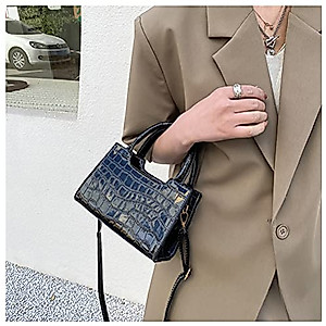 Crocodile Pattern Leather Crossbody Bags For Women Top Handle Purse Fashion Design Shoulder Bag Satchel Handbag (Black)