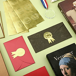 Zonon 200 Pieces Ribbon Embossed Seal and Gold Foil Certificate Seal Embossed of Achievement Ribbon Certificate Seals Stickers Envelope Gold Award Stickers