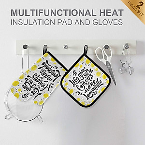 ALAZA If Life Gives You Lemons Make Lemonade Oven Mitts and Pot Holders Sets Heat Resistant Kitchen Oven Gloves Potholder for Cooking Baking Grill