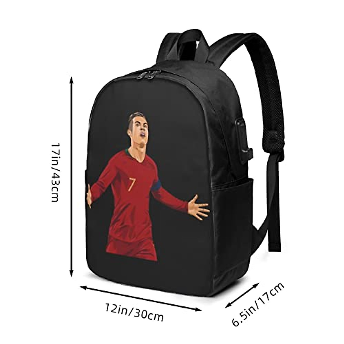 Ronaldo #7 Cr7 Adult Youth Backpacks Student Bag Laptop Bag Bookbag Usb Backpack 17 Inch For Daily