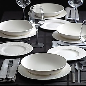 Villeroy & Boch Manufacture Rock Blanc 12-Piece Dinnerware Set, Service for 4, Plates & Bowls, Premium Porcelain, Made in Germany, White, Large