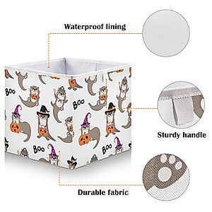 Emelivor Cute Otter Halloween Rectangle Storage Bins Fabric Storage Cube Large Storage Baskets for Shelves Collapsible Cube Organizer Bins for Shelves Nursery Closet Bedroom Living Room,16 x 11inch