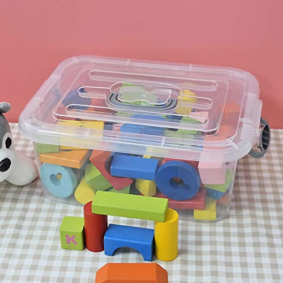 Zerdyne 2 Packs 8 L Clear Plastic Storage Boxes with Grey Handle