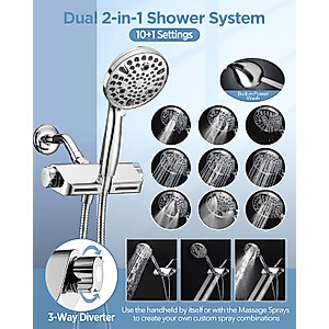 MakeFit Filtered Shower Head with Handheld Combo - Dual 2-in-1 Spa System with Massage Shower Head and 10 Modes Hand Held High Pressure Buit in Power Wash Mode (Chrome)