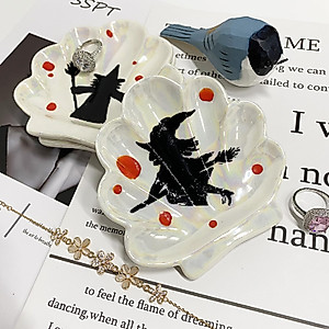 TIGERMILLION Halloween Witch Party Ceramic Jewelry Dish 3pcs, Halloween Witch Theme Decorative Tableware Halloween Holiday Dinner Birthday Party Supplies