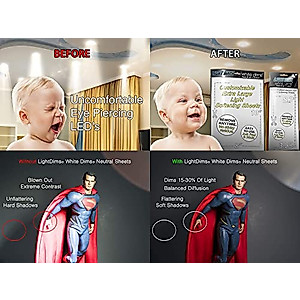 LightDims White Dims Self Adhesive Dimming/Softening Sheets for Harsh LED Lights Medium Size (2 Sheets) Neutral Color & a Free Mystery Gift Sheet (3 Sheets Total). Packaging May Vary